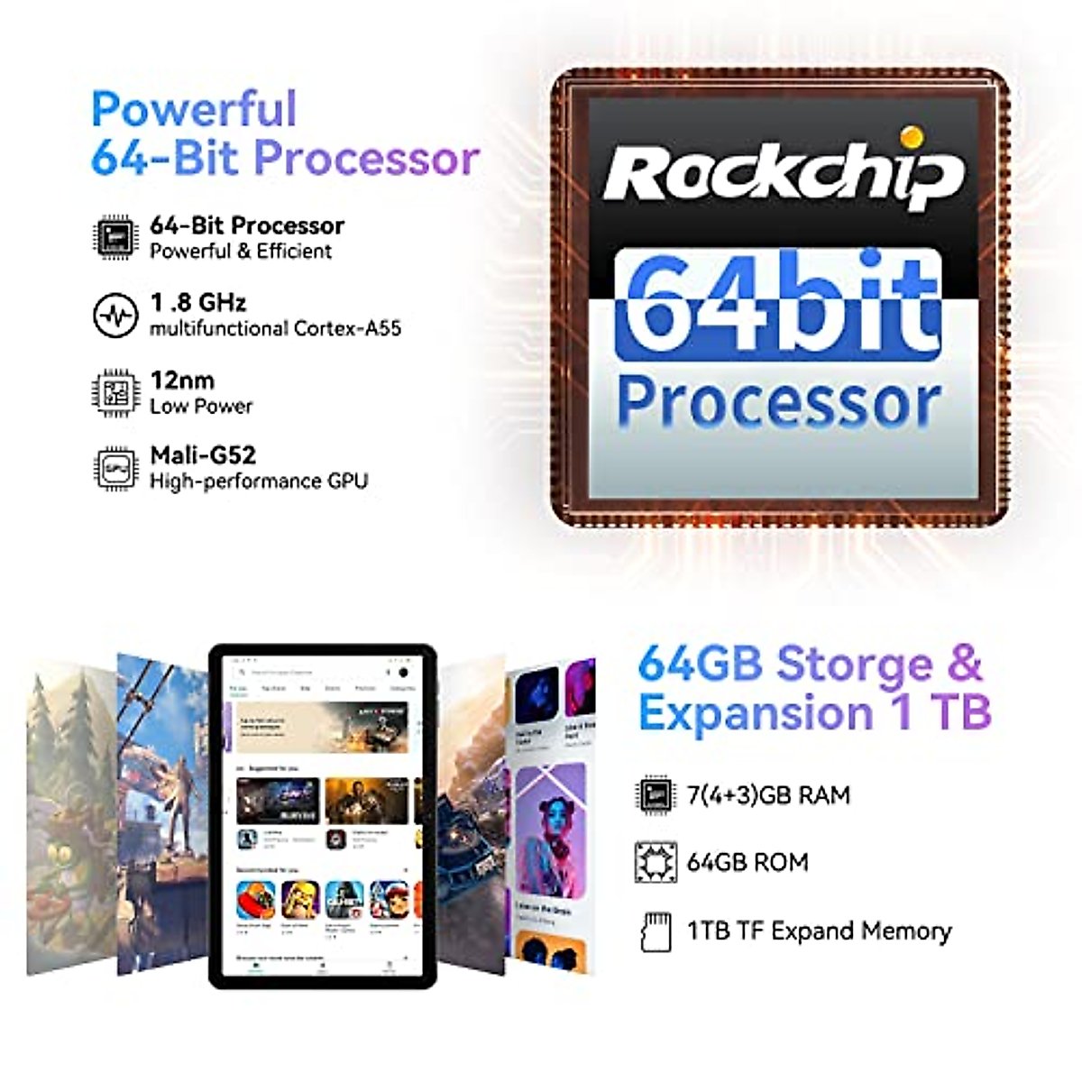 Blackview Tablet Android 12 Tab 8 WiFi Tablets 10.1 Inch 7GB(4+3 Expand) RAM+64GB/1TB ROM Quad Core Processor 6580mAh 1280×800 HD+IPS Display 13MP+8MP Daul Camera WiFi 6 BT 5.0 GMS Gray