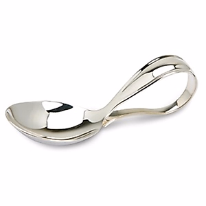 Krysaliis Sterling Silver Bent Curved Baby Feeding Spoon - Premium Quality Food Grade Standard .925 Solid Sterling Silver Spoon - Engravable Gift For Baby with a Beautiful Gift Box