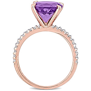 Abbie+Cleo Womens Round Cut Purple Amethyst and White Topaz Gemstone 4-Prong Solitarie Ring in Rose Gold Flash Plated Sterling Silver, Size 5