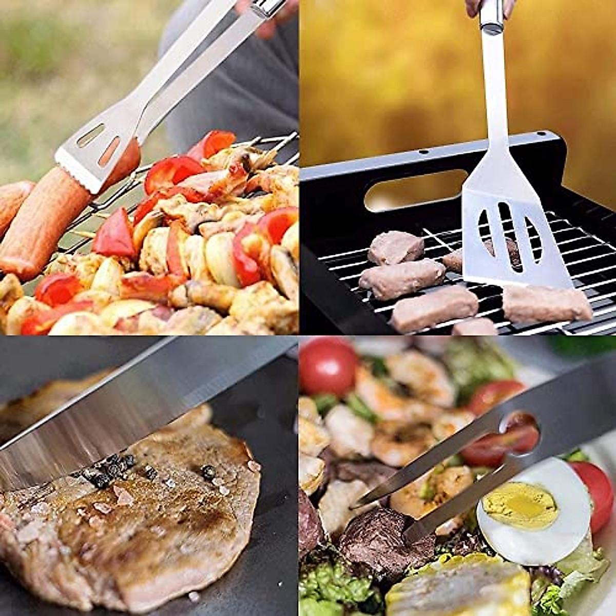 Jteremy Grill Tools Set - 8pcs Grill Accessories BBQ Tools, Stainless Steel Grilling Tools, BBQ Accessories Tool Set with Storage Bag, Camping Outdoor Cooking Tool Set for Travel