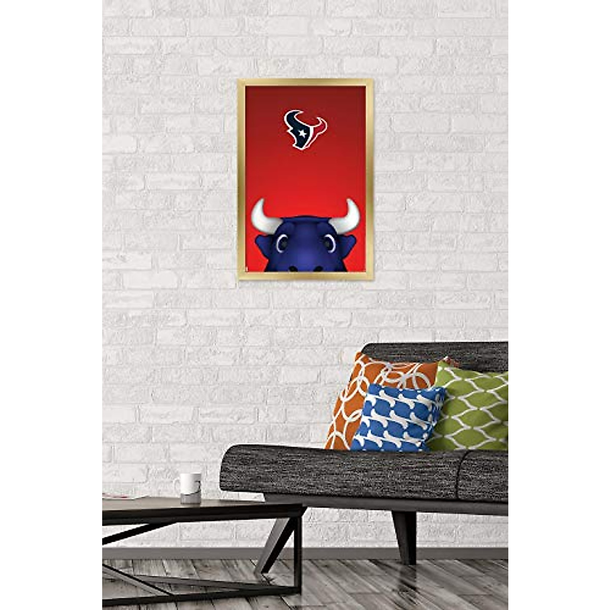 Trends International NFL Houston Texans - S. Preston Mascot Toro 20 Wall Poster, 14.725" x 22.375", Gold Framed Version