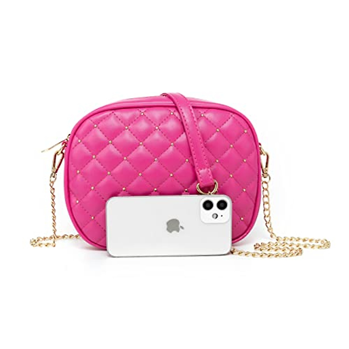 Girls Hot Pink Shoulder Crossbody Purse and Handbag - Teens Cute Small Trendy Quilted Lather Satchel - Messenger Bags Wallet Travel Bag for Women