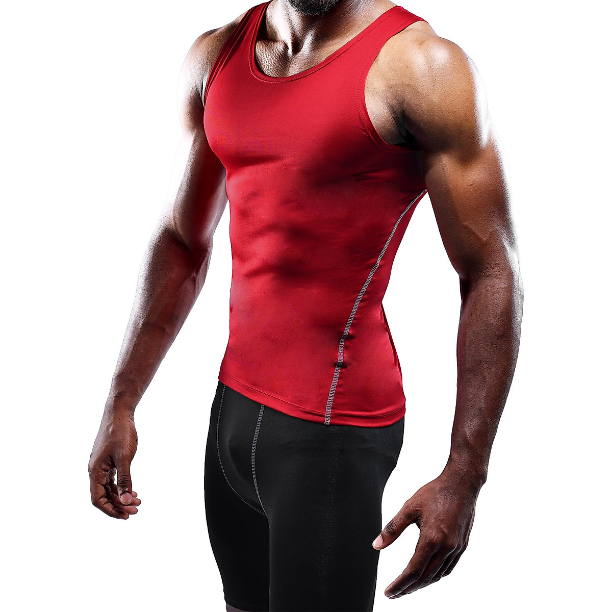NELEUS Men's 3 Pack Athletic Compression Under Base Layer Sport Tank Top,01,Black,Grey,Red,3XL