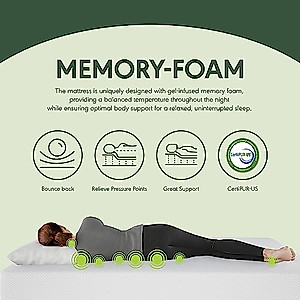 Furinno Tidur Cooling Gel Memory Foam Mattress, 8 Inch, King, White