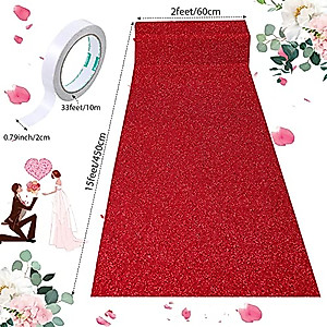 Shihanee Sequin Aisle Runner for Weddings 2 x 15 ft Glitter Wedding Rug Runner with Carpet Tape Sparkly Wedding Outdoor Floor Runner Floor Carpet Runner for Prom Ceremony Event Party Decoration (Red)