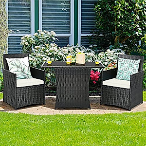 LUKEO 3PCS Patio Rattan Furniture Set Cushion Sofa Armrest Garden Deck White Easy to Assemble