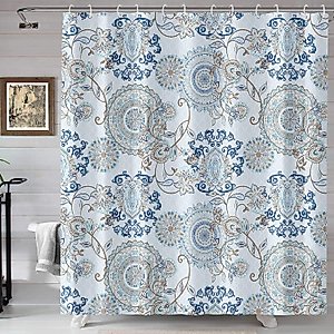 Neasow Teal and White Shower Curtain, Watercolor Floral Bathroom Curtain Light Blue Paisley Design Shower Curtains Aqua 72×72 inches