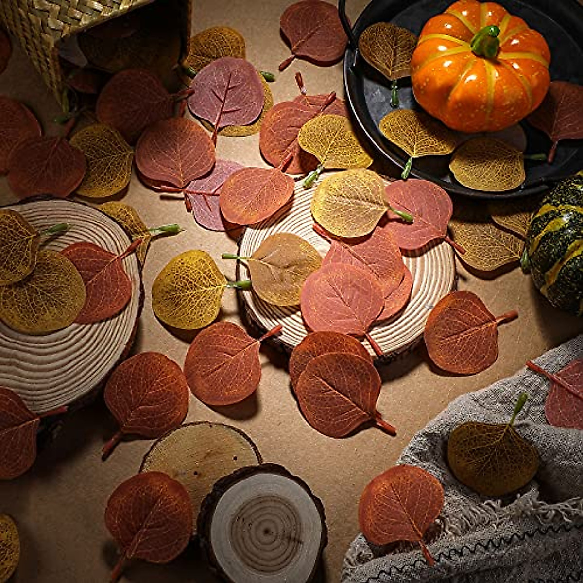 WILLBOND 400 Pieces Eucalyptus Leaves Artificial Eucalyptus Petals Fake Leaves for DIY Wedding Bouquet Party Garden Cake Table Decoration (Rusty Red and Fall Coffee)