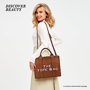 EIMMBD Tote Bag for Women, PU Leather Tote Bag with Zipper, Women's Tote Handbags Crossbody Bags for Work,Travel (Brown, Large)