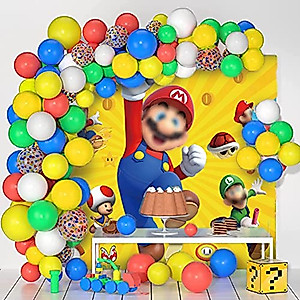Cartoon Super Brother Boy Backdrop Gold Coin Video Game Adventure Kart Background Super Bros Uncle Mushroom Birthday Party Banner Baby Shower 7x5FT, 7x5FT(210x150cm)