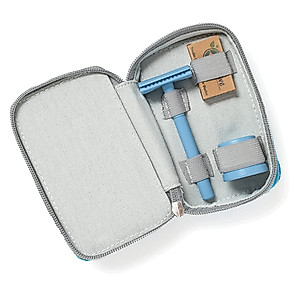 Double Edge Safety Razor with Canvas Travel Case Pouch Men and Women Shaving Hair Grooming Care