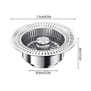 KUNMNGF Sink Stopper,Sink Strainer,Kitchen Sink Stopper,Sink Drain Stopper,Kitchen Sink Strainer,Stainless Steel Kitchen Sink Pop-Up Core Strainer,Bathtub Sink Strainer for Kitchen,Bathroom, Silver