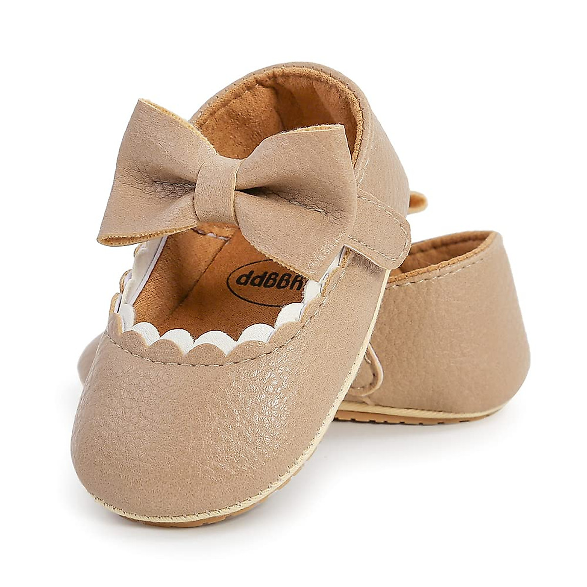 E-FAK Baby Girls Shoes Mary Jane Flats Shoes with Socks Anti-Slip Soft Rubber Sole Toddler First Walkers Princess Dress Shoes(04 Beige, 6-12 Months)