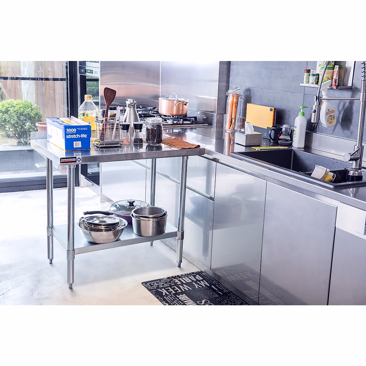 DuraSteel NSF Commercial Kitchen Table - 24 x 48 Inch Cooking Prep Stainless Steel Kitchen Island Workstation w/ Adjustable Under Shelf - Heavy Metal Backsplash Workbench For Restaurant, Home, Garage