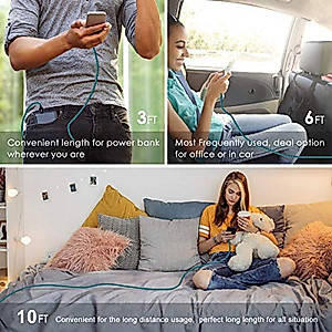 iPhone Charger Cord Right Angle Lightning Cable 5 Pack (3/3/6/6/10FT) Nylon Braid 90 Degree Charging Cord Fast Charging & Data Sync Cord Long Compatible iPhone 13 12 11 Pro XS Max/X/8/7/Plus iPad Blue