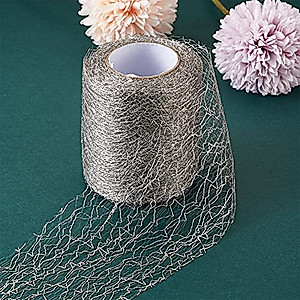 Pandahall 20 Yards Spider Web Lace Net 3 Inches Silver Mesh Ribbon Roll Big Hole Tulle for DIY Craft Flower Gift Packaging Skirt Making Door Curtain Background