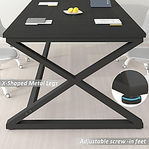 IBF Large Black Computer Desk, 70.8” Long Writing Desk for Home Office, Modern Simple Executive Work Study Desk for Two Person, Wood Double PC Gaming Workstation Computer Table for Bedroom, Black Oak