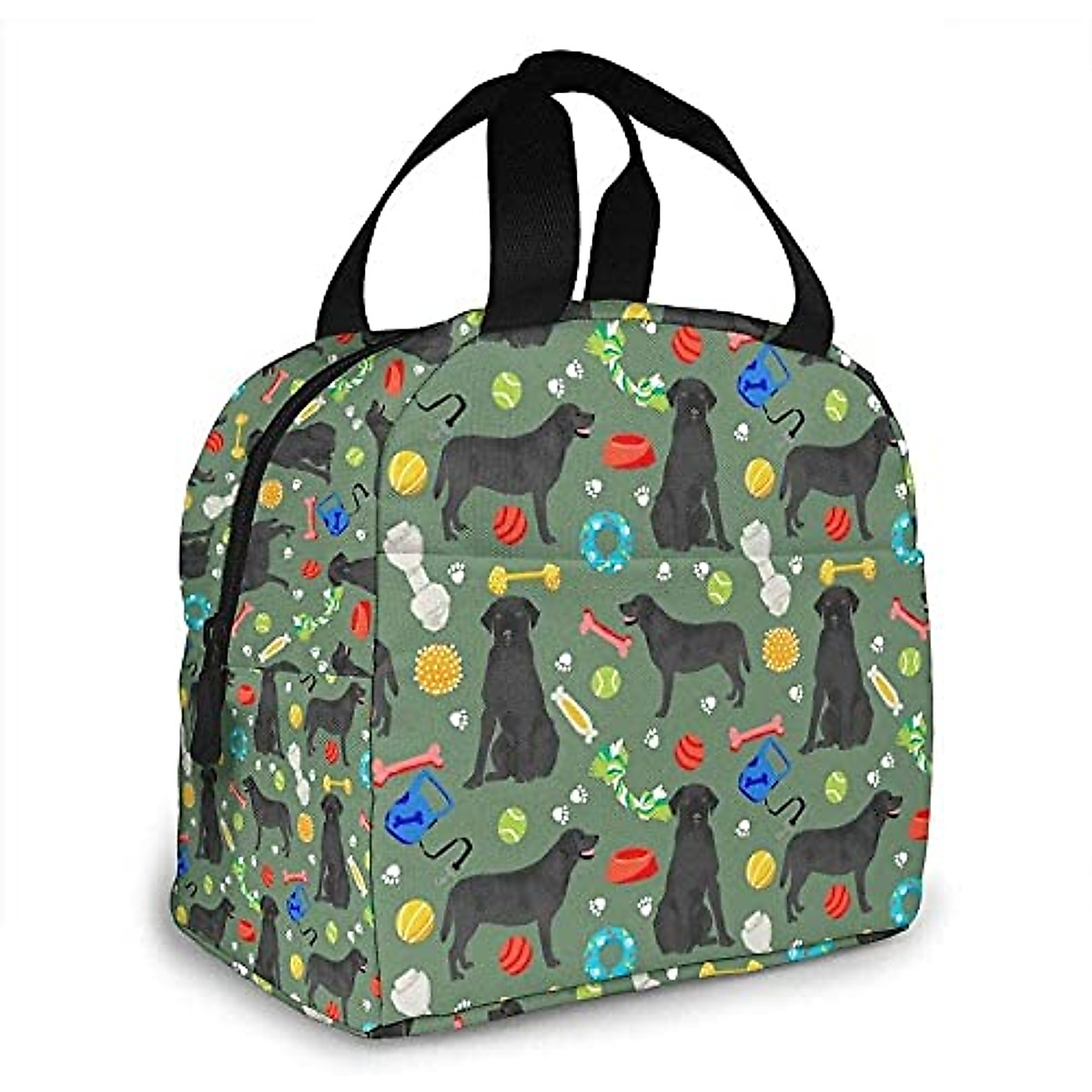 SHENGBAO Lunch Bag Black Lab Dog Cute Labrador & Toys Lunch Box Insulated Bag Tote Bag For Men/Women Work Travel, one size