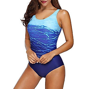 American Trends Women's One Piece Swimsuits for Women Athletic Training Swimsuits Swimwear Racerback Bathing Suits for Women A Blue Medium (fits Like US 6-8)