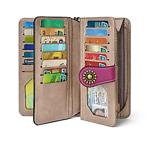 OPAGE Wallets for Women PU Leather Credit Card Holder with RFID Blocking Large Capacity Wristlet