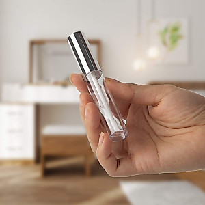 GTHER 10PCS 10ML Empty Lip Gloss Containers Tube with Wand, Refillable Lip Balm Bottles, Lipstick Sample Container and Funnel and Rubber Stoppers for Girls DIY Lip Samples, Silver Top