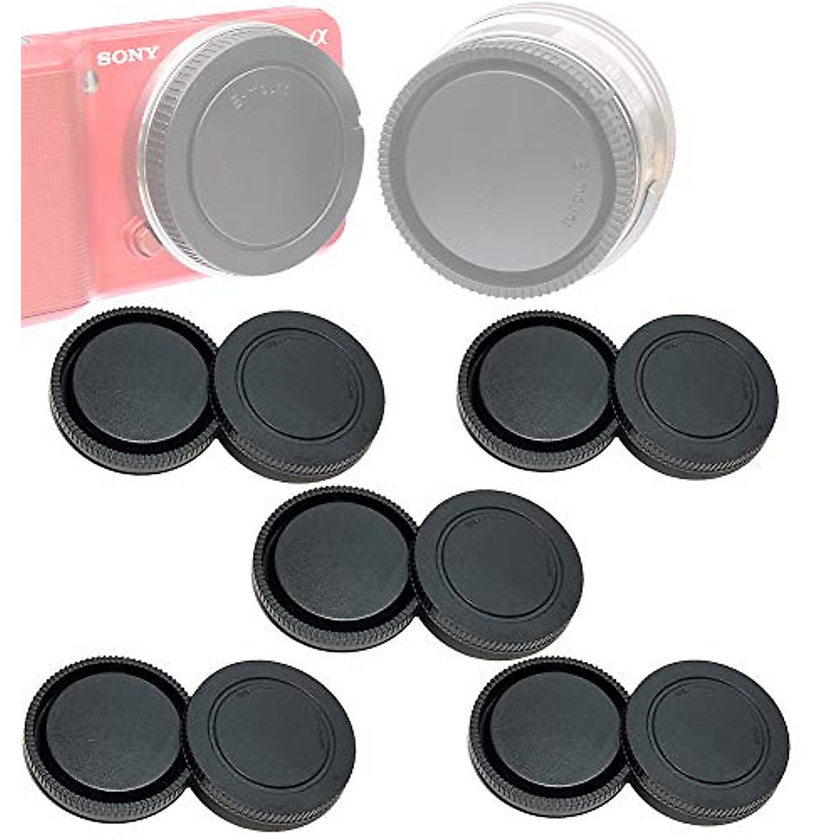 (5 Packs) Fotasy E Mount Rear Back Lens Cap Body Cap, Sony EMount Camera Lens Cover Body Cap, FE Lens Cap fits NEX5T NEX-6 NEX-7 a6500 a6400 a6300 a6000 a5100 a5000 a3500 a3000 A7 A7R A7S II III A9