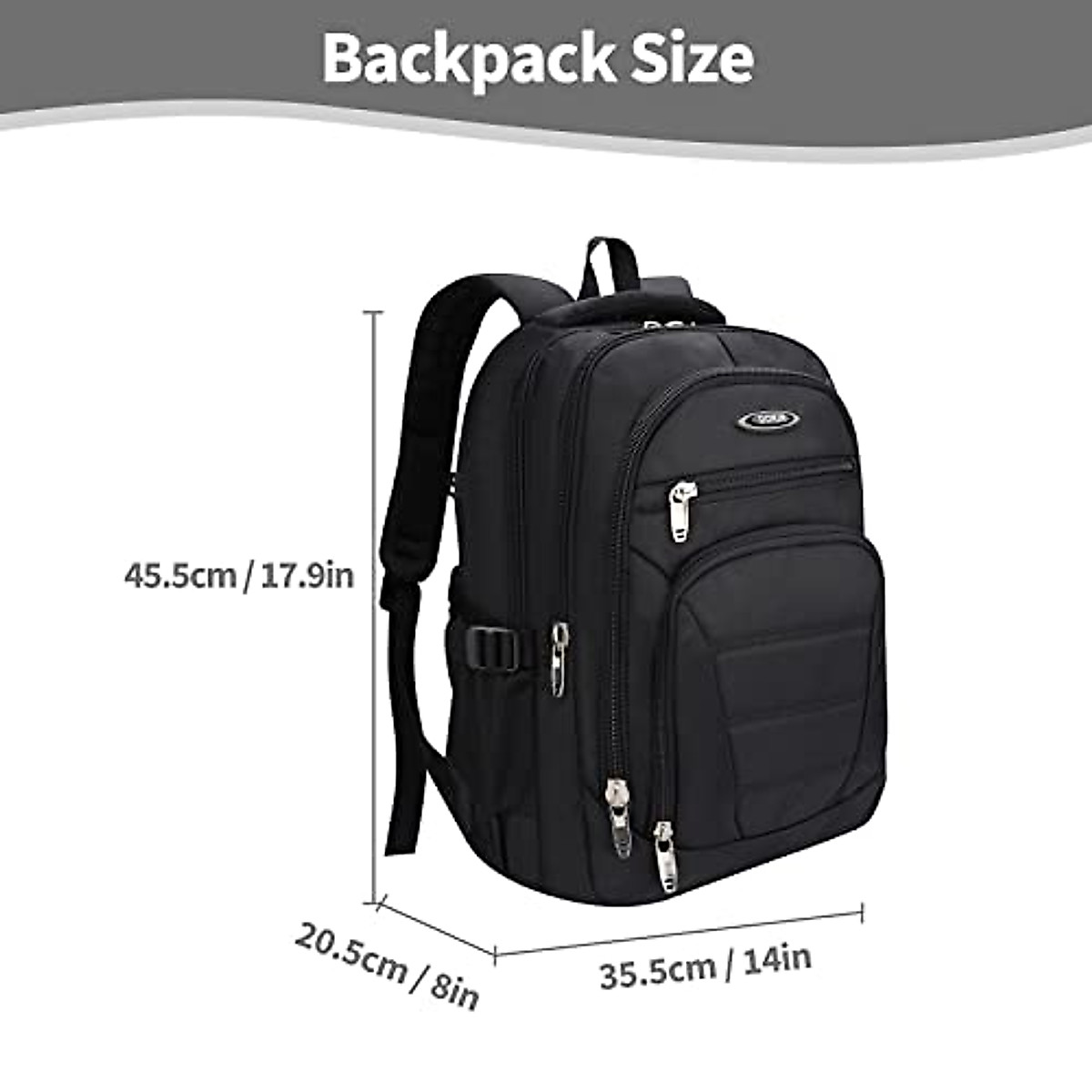 15.6 Inch Padded Laptop Backpack, 32L Business Travel Backpack with USB Charging Port Earphone Port, Waterproof College School Bag with Anti Theft for Men, Black
