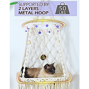KARCEEY Hanging Cat Hammock Bed,9 Pcs Macrame Cat Swing Bed,Macrame Hanging Cat Bed, with 2 Catnip Mat Bed