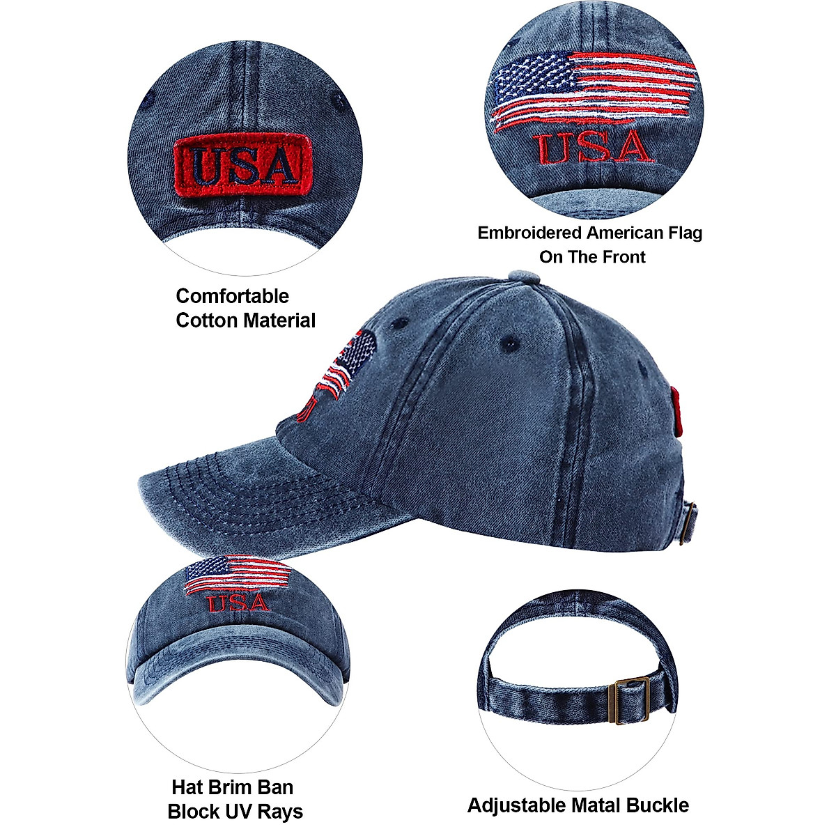ROLVNHTV 4 Pieces USA Flag Hat American Patriotic Baseball Cap Tactical Hat for Men Adjustable Cotton Dad Hat Women Teens