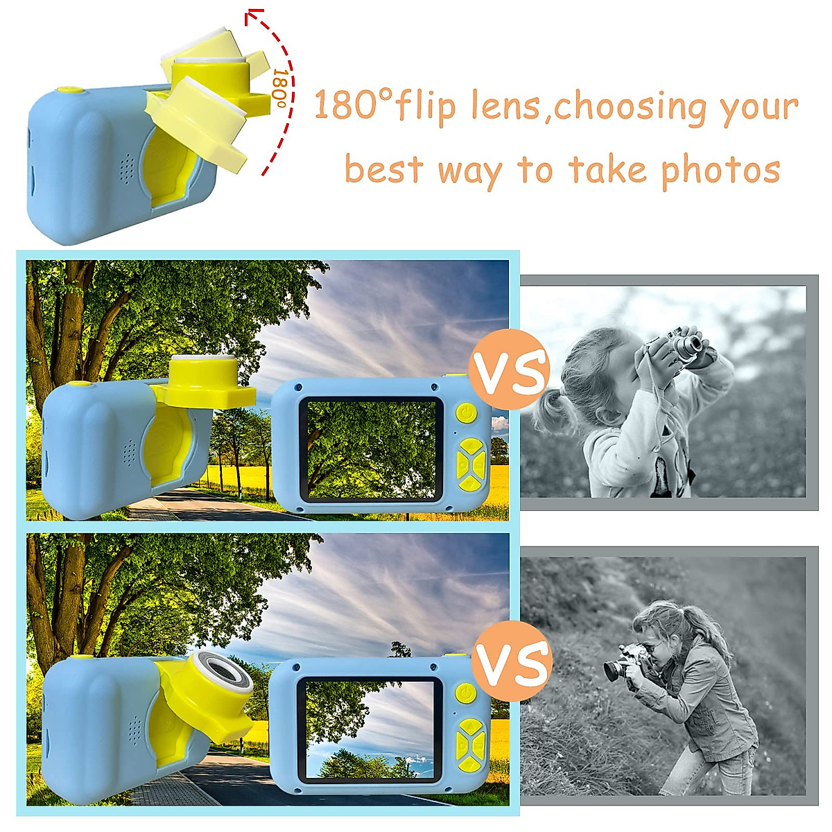 Kids Camera for Selfie with Flip Len for Boys Girls, Christmas Festival Birthday Gifts for Boys 3-12 Year Old, HD Digital Video Toddler Cameras Portable Educational Toy with 32GB SD Card(Blue)