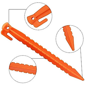 Camping Tent Stake Pegs / 8 Pack Outdoor Plastic Stakes for Christmas Holiday Decoration Bounce House Rain Tarps Outdoor Activities, Durable Plastic, Safety Orange-8.8inches