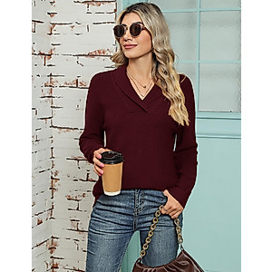 Ivicoer Collared Sweaters for Women V Neck Pullover Ladies Knitted Long Sleeve Tops Casual Fall Winter Polo Trendy