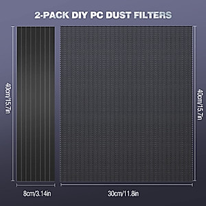 MoKo 400x300mm DIY PC Case Dust Mesh Filter, [2 Pack] PVC Dustproof Magnetic Dust Filter Cover, PC Mesh Grill with Magnetic Frame Strip Computer Cooler Fan Dust Filter for Computer PC Case, Black