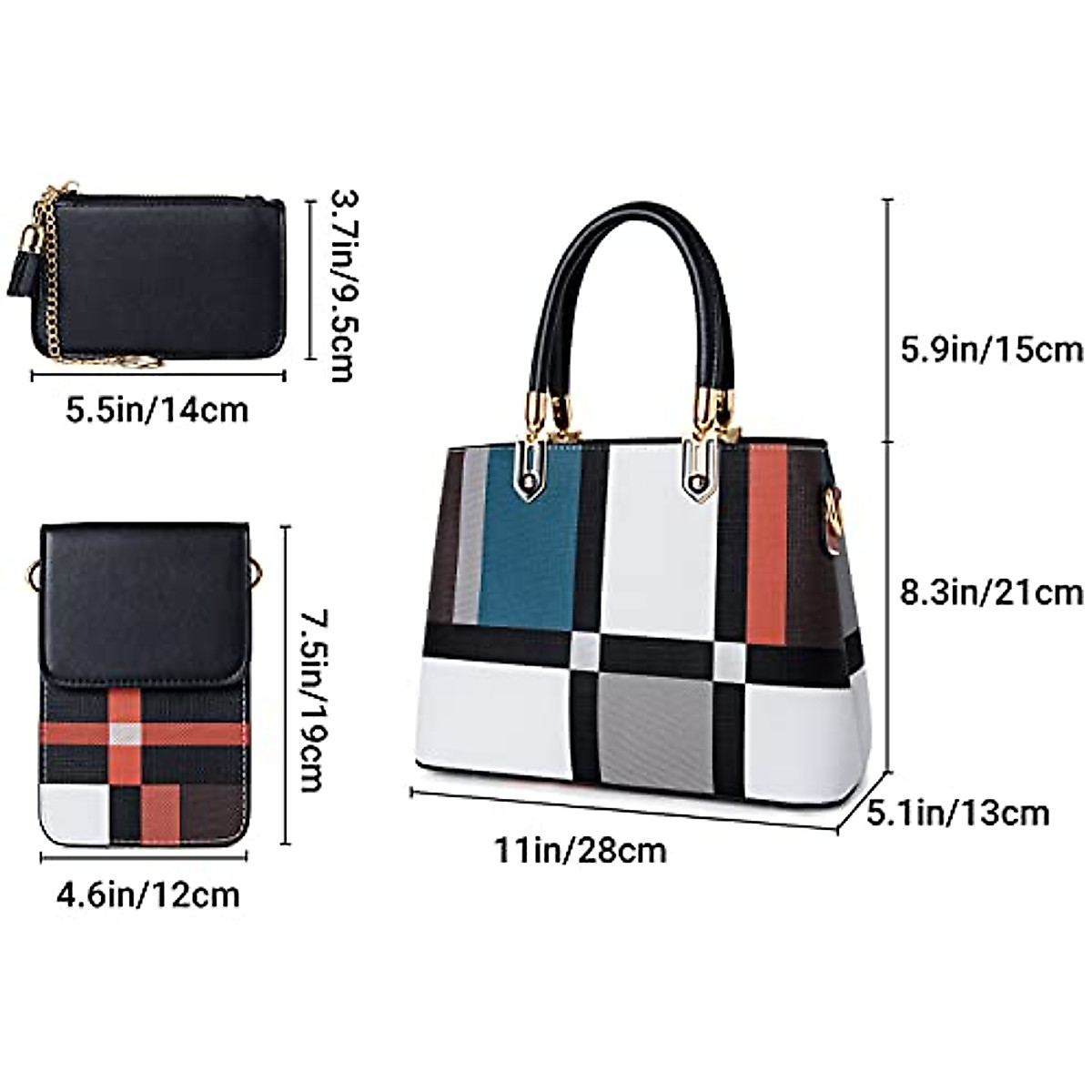 TIBES Handbags for Women Ladies Tote Shoulder Bags Satchel Top Handle Satchel Purse 3 pcs Set in Pretty Color Combination