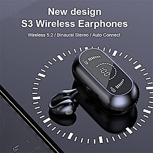 JAOPINK Wireless Ear Clip Bone Conduction Headphones, 2023 New Ear Clip Bone Conduction Headphones, Open Ear Headphones Wireless Ear Clip Bone Bluetooth for Running Sports (Black)