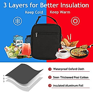 yookee home Kids Lunch Box for Girls Boys Reusable Lunch Bag for Kids Insulated Lunch Box Bag Kid Lunchbox Small Lunchbag for School Toddler Lunch Box for Daycare Portable Lunch Bag for Children Black