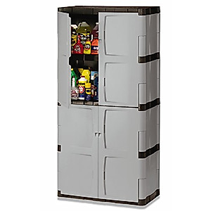 Rubbermaid Freestanding Storage Cabinet, Five Shelf with Double Doors, Lockable, Large, 690-Pound Storage Capacity, Gray, For Garage/Outdoor Storage of Garden Tools/Toys/Power Tools/Pool Accessories