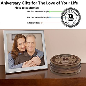 Personalized Coasters Walnut Wood,Wedding Gifts,Anniversary Gifts,Laser Engrave Personalized Gifts for Couples,Parents,Wedding Keepsake Gifts for Guests,Handmade Coasters Set of 4 6 8 10 16 20