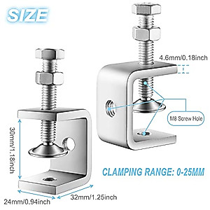 10 Pcs 304 Stainless Steel C Clamp Mini Tiger Clamp 1Inch Heavy Duty Metal U Clamps with Stable Wide Jaw Opening for Mounting Metal Working Woodworking(10 Pcs, 1 3/16 Inch)