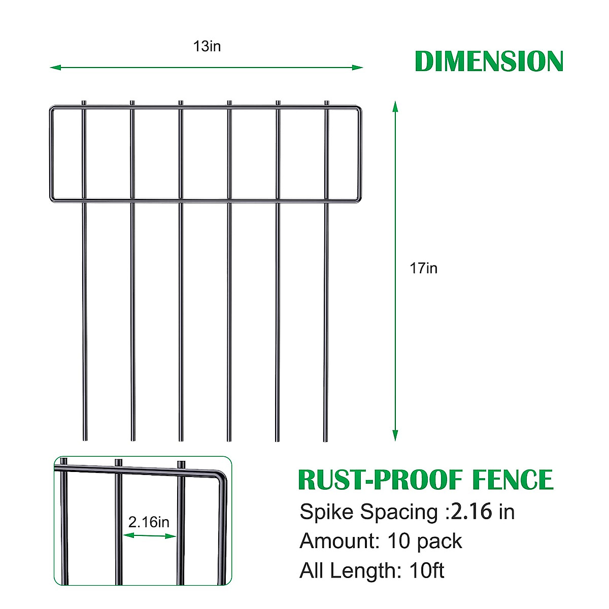 10 Pack Animal Barrier Fence, 17 Inch(H) X 10 Ft(L) Decorative Garden Fencing for Garden.