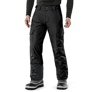 TSLA Men's Winter Snow Pants, Waterproof Insulated Ski Pants, Ripstop Windproof Snowboard Bottoms, Snow Cargo Black, Large