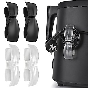 TANAAB Cord Organizer for Kitchen Appliances, 4pack Adhesive Upgraded Cord Wrap Holder Wrapper Winder Keeper for Mixer, Blender, Coffee Maker, Pressure Cooker (Black & Transparent Set)