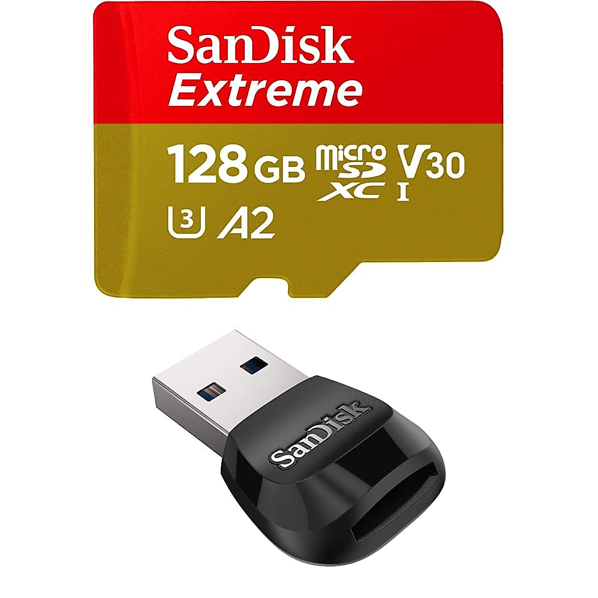 SanDisk Extreme 128GB microSD UHS-I Card with Adapter - Up to 160MB/s with SanDisk MobileMate USB 3.0 microSD Card Reader