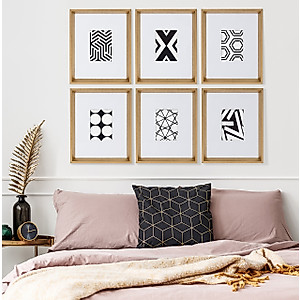 Kate and Laurel Calter 6 Framed Modern Black and White Geometric Abstract Art Prints, Gold
