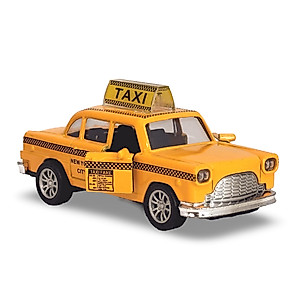 NYC Taxi in Yellow Cab with Pullback Action, Die Cast New York City Taxi Toy (No Sound)