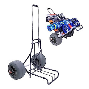 Large Heavy Duty Beach Cart with Big Balloon Wheels for Sand - All Terrains - Steel Easy Roll Buggy Beach Cart Trolley