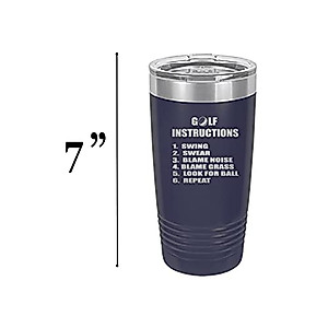 Rogue River Tactical Funny Golf Instructions 20 Oz. Travel Tumbler Mug Cup w/Lid Vacuum Insulated Hot or Cold Gift For Golfer Dad Grandpa Ball (Blue)