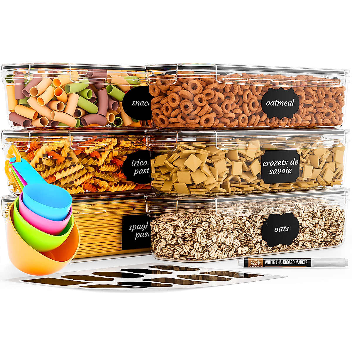 Chef's Path Airtight Food Storage Containers with Lids (4 PC) - Pasta Storage Containers for Pantry, Spaghetti & Noodles - Plastic Kitchen Containers for Pantry Organization and Storage