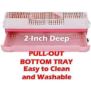 Pink Extra Large Deluxe Indoor Outdoor Multi-Level Guinea Pig Chinchilla Ferret Squirrel Hedgehog Kitten Rabbit Bunny Hutch House Critter Habitat Removable Washable Tray with Lockable Casters