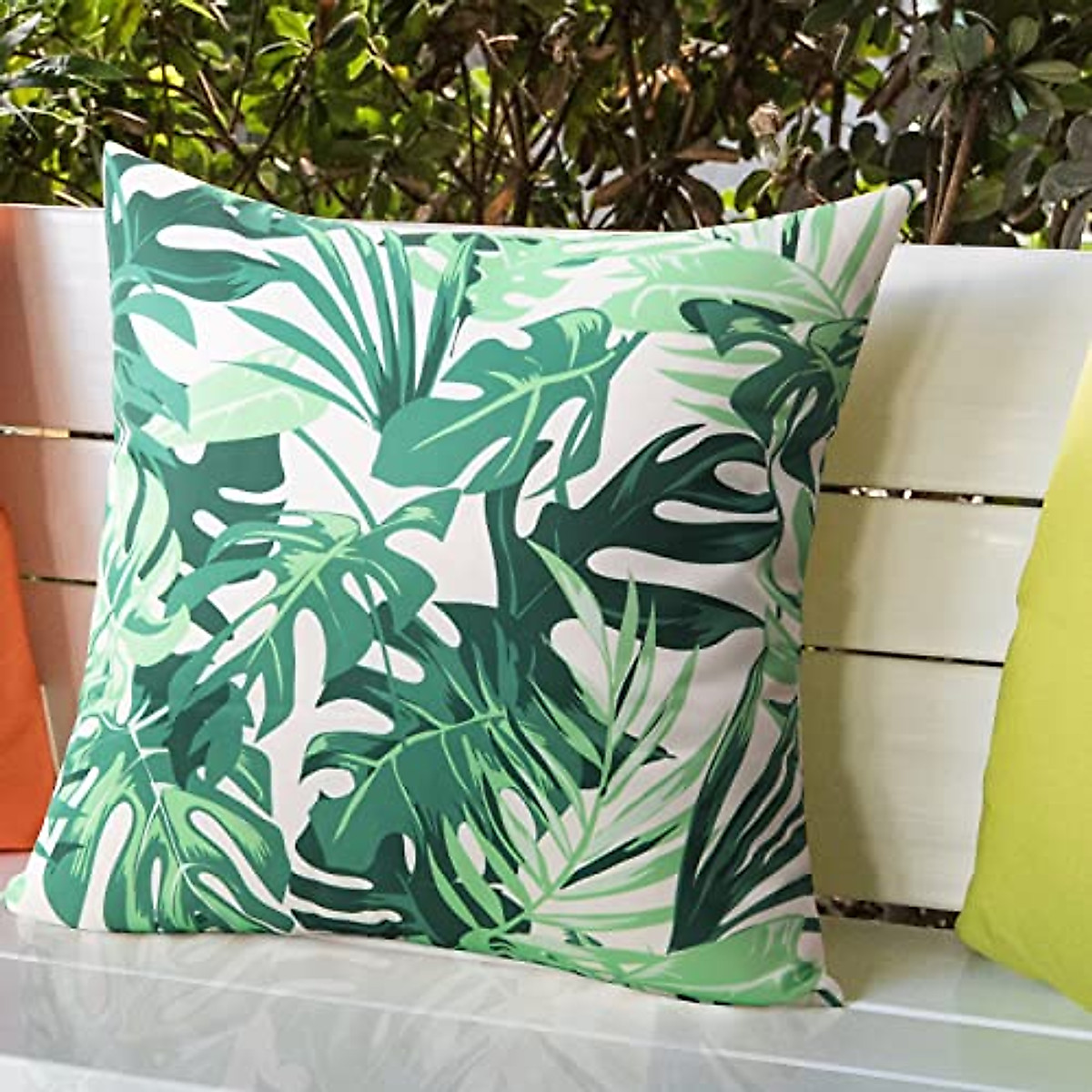 Pack 2 Tropical Outdoor Waterproof Pillow Covers 18x18 inch Patio Furniture Pillows for Couch Tent,Blue